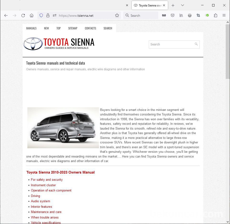 Toyota Sienna: manuals and technical data | 베콤카 (bekomcar.com)